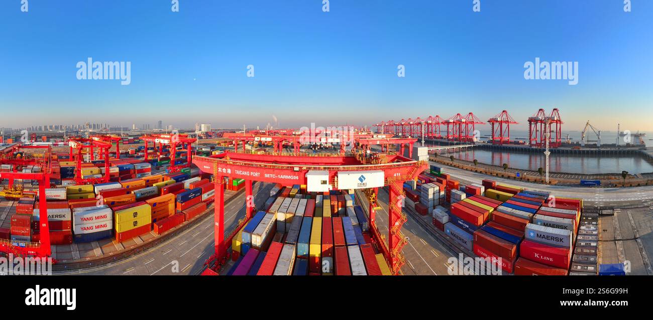 Aerial photo taken on Jan. 17, 2025 shows the container handling ...