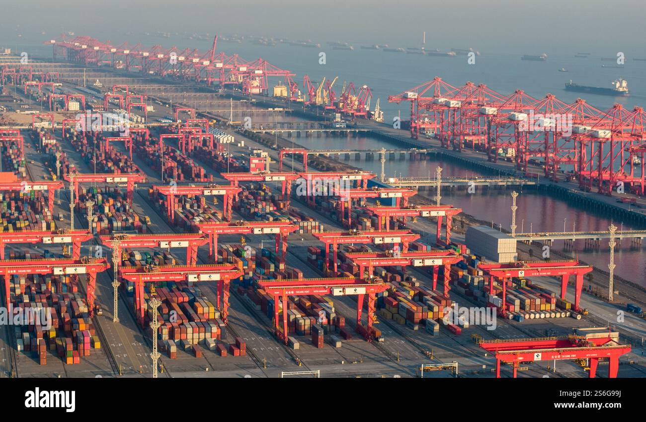 Aerial photo taken on Jan. 17, 2025 shows the container handling ...