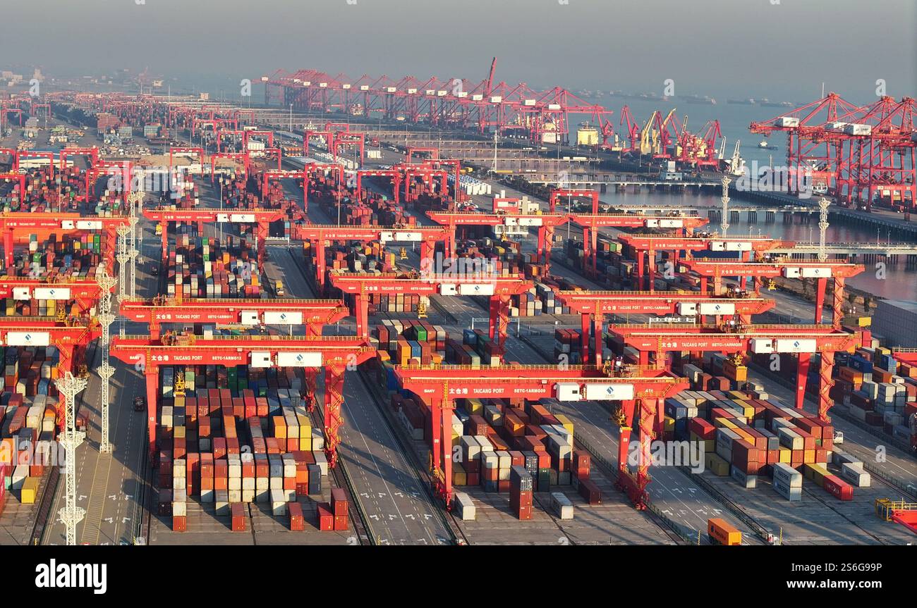Aerial photo taken on Jan. 17, 2025 shows the container handling ...