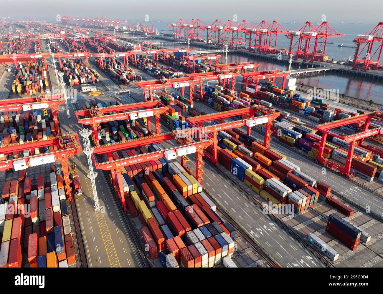 Aerial photo taken on Jan. 17, 2025 shows the container handling ...