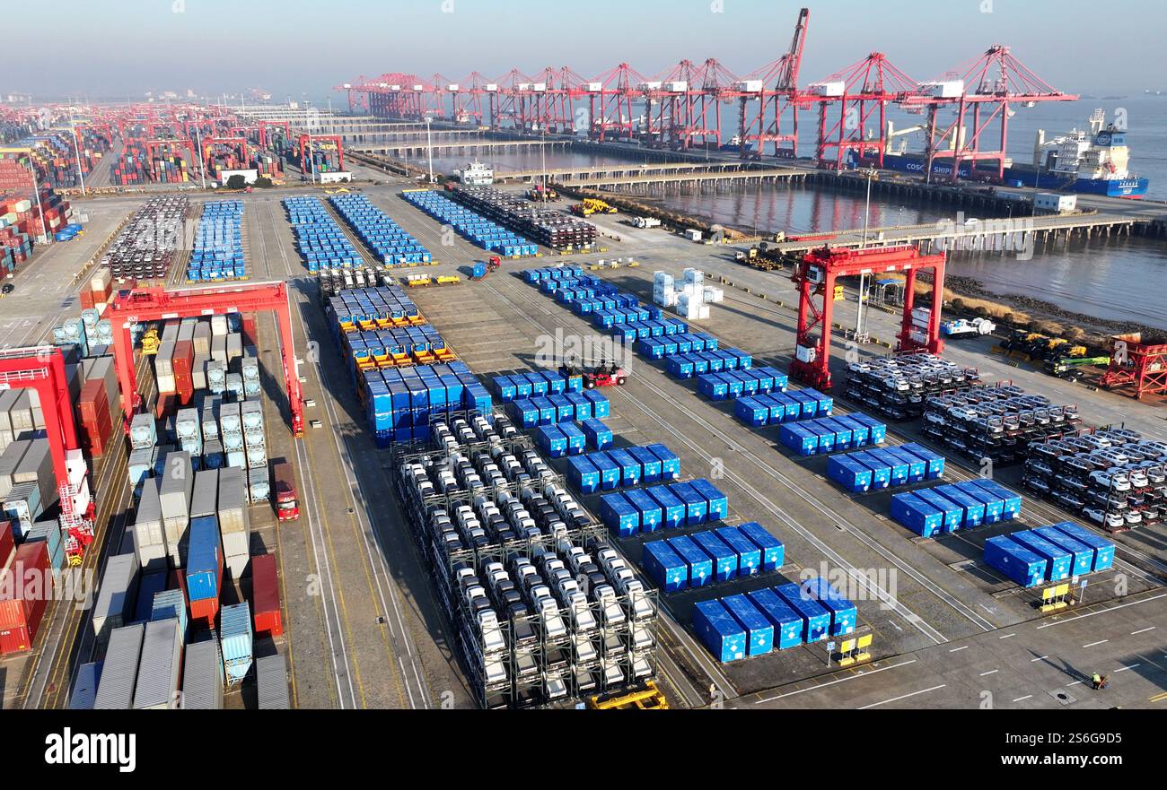 Aerial photo taken on Jan. 17, 2025 shows the container handling ...