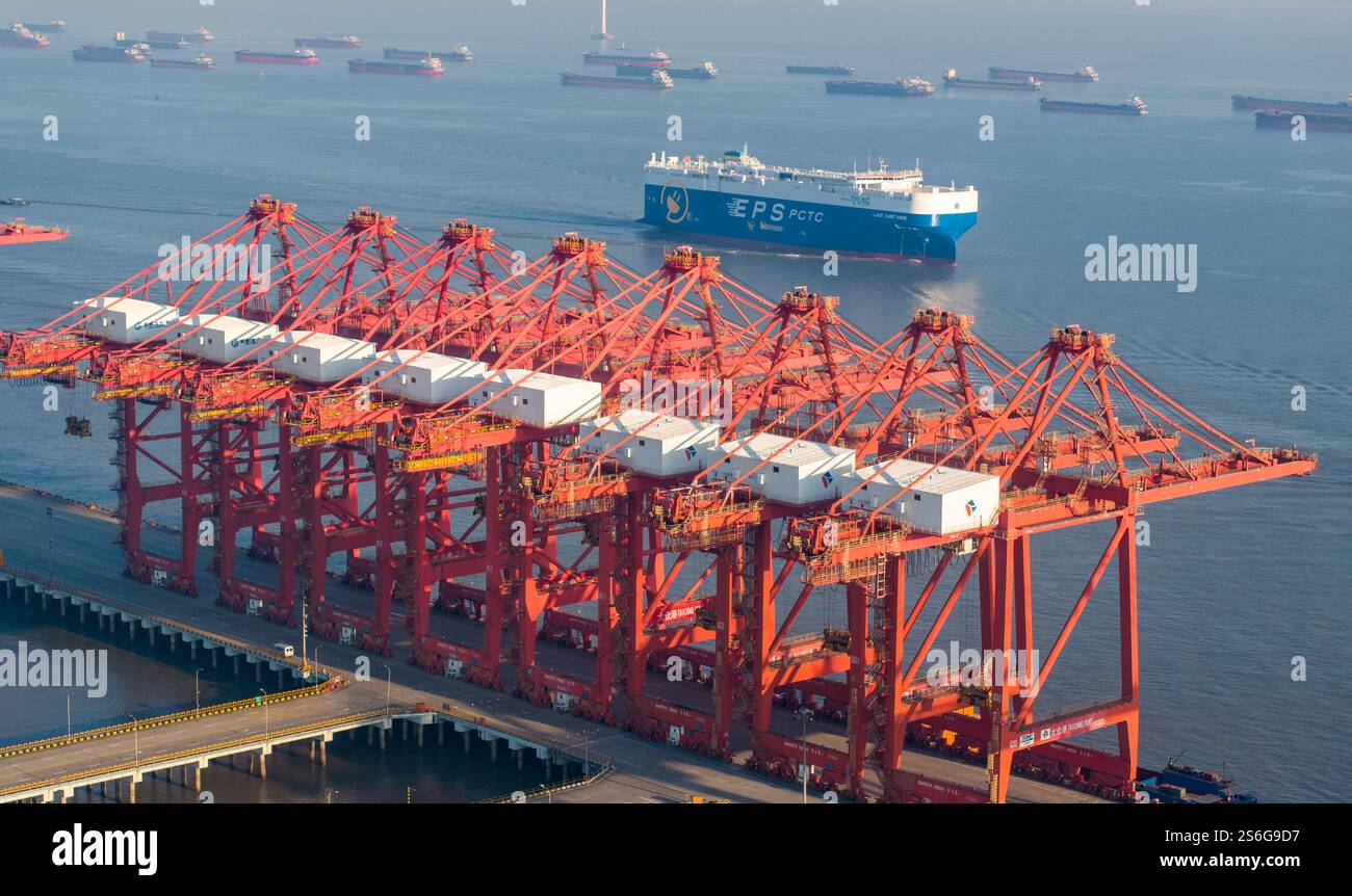 Aerial photo taken on Jan. 17, 2025 shows the container handling ...