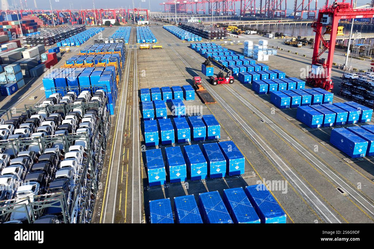 Aerial photo taken on Jan. 17, 2025 shows the container handling ...