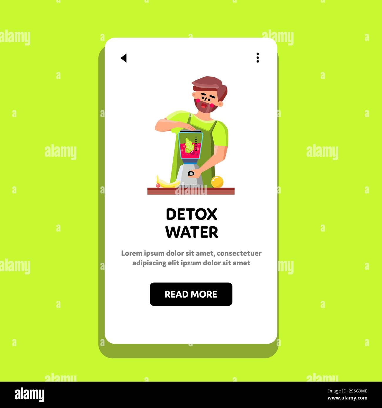 Detox Water Man Preparing In Blender Tool Vector. Cook Boy Prepare ...