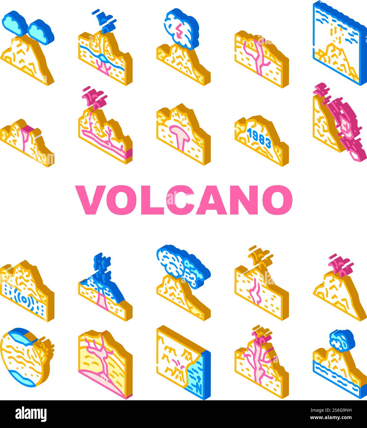 Volcano Lava Eruption Collection Icons Set Vector. Volcano Under Water ... Volcano Lava Eruption Collection Icons Set Vector. Volcano Under Water ...