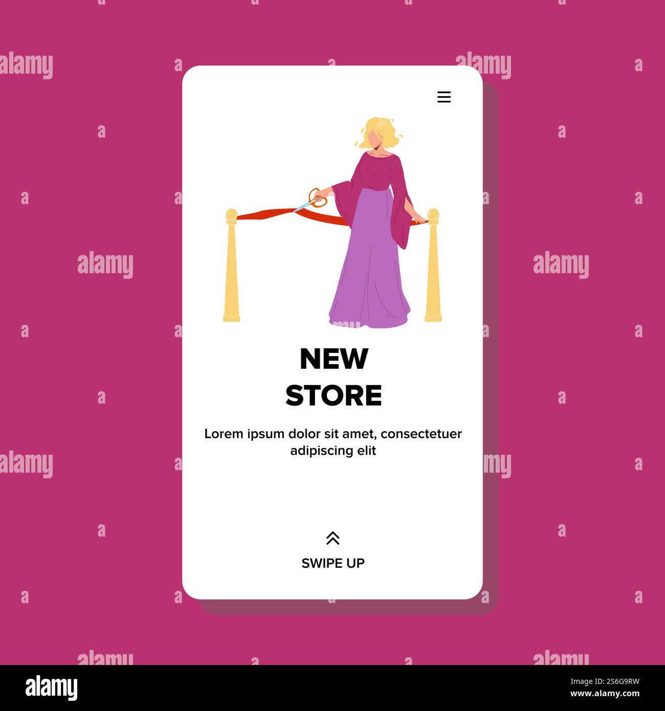 New Store Opening On Official Open Ceremony Vector. Businesswoman In ...