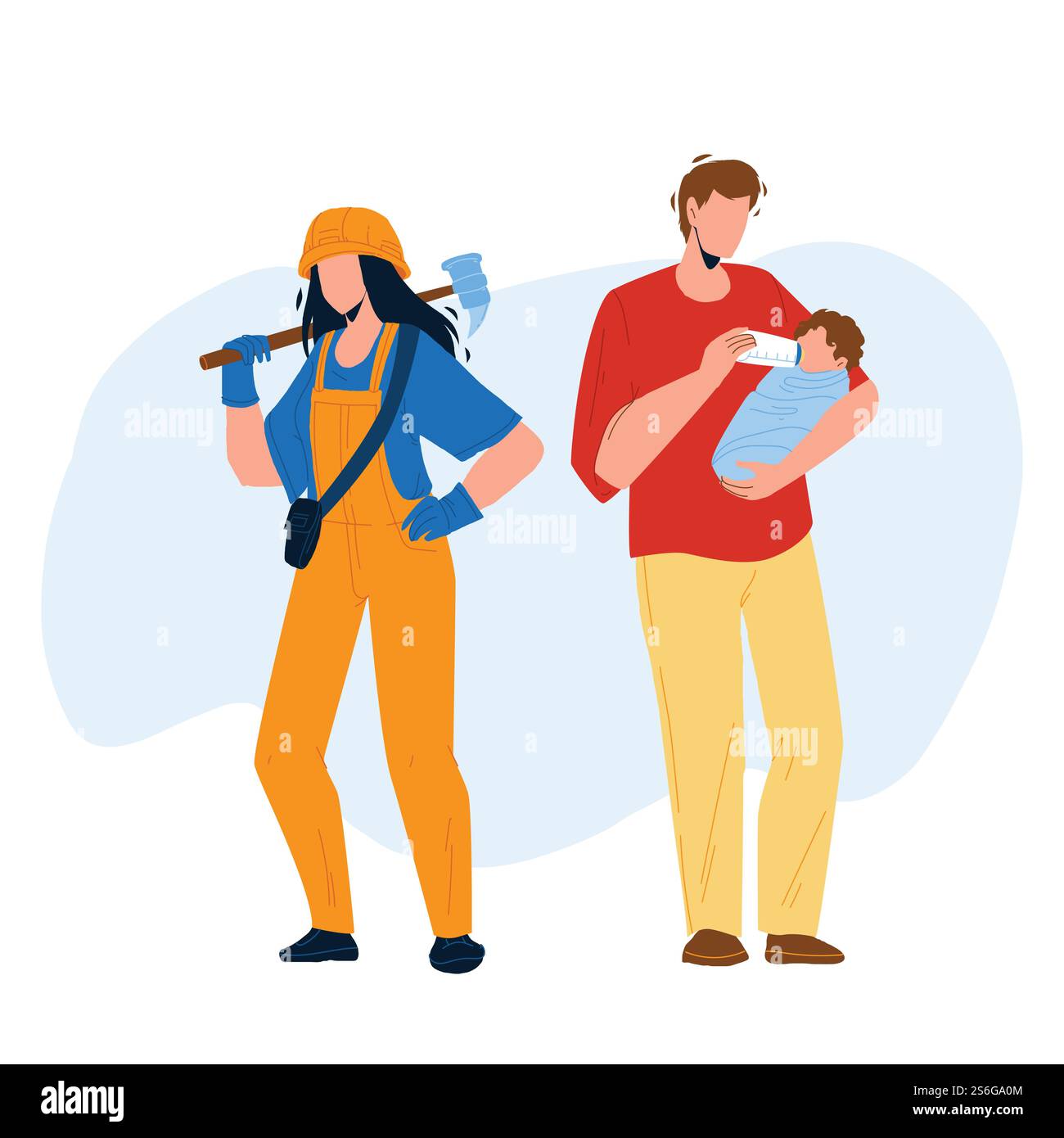 Gender Equality Relationship Man And Woman Vector. Young Girl With ...