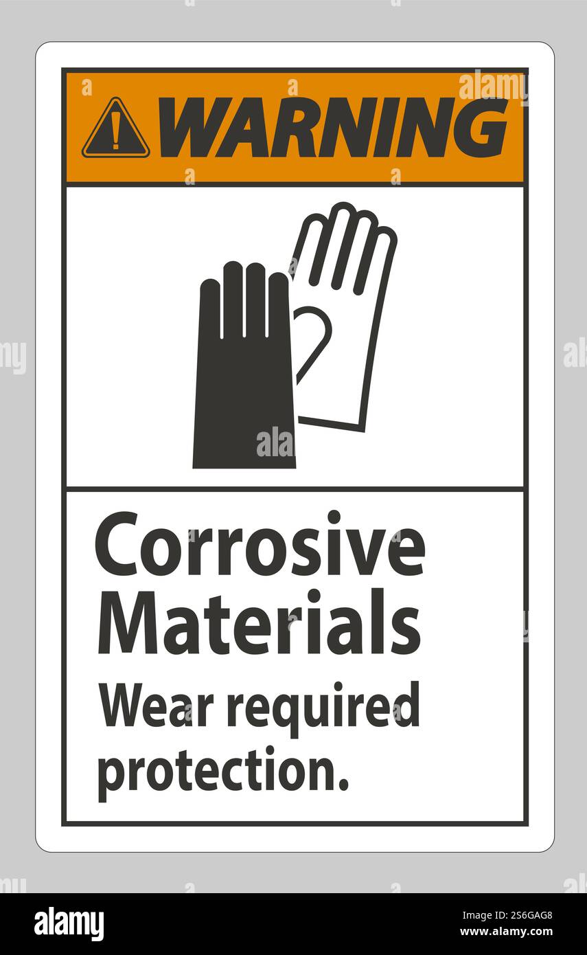 Warning Sign Corrosive Materials, Wear Required Protection Stock Vector ...
