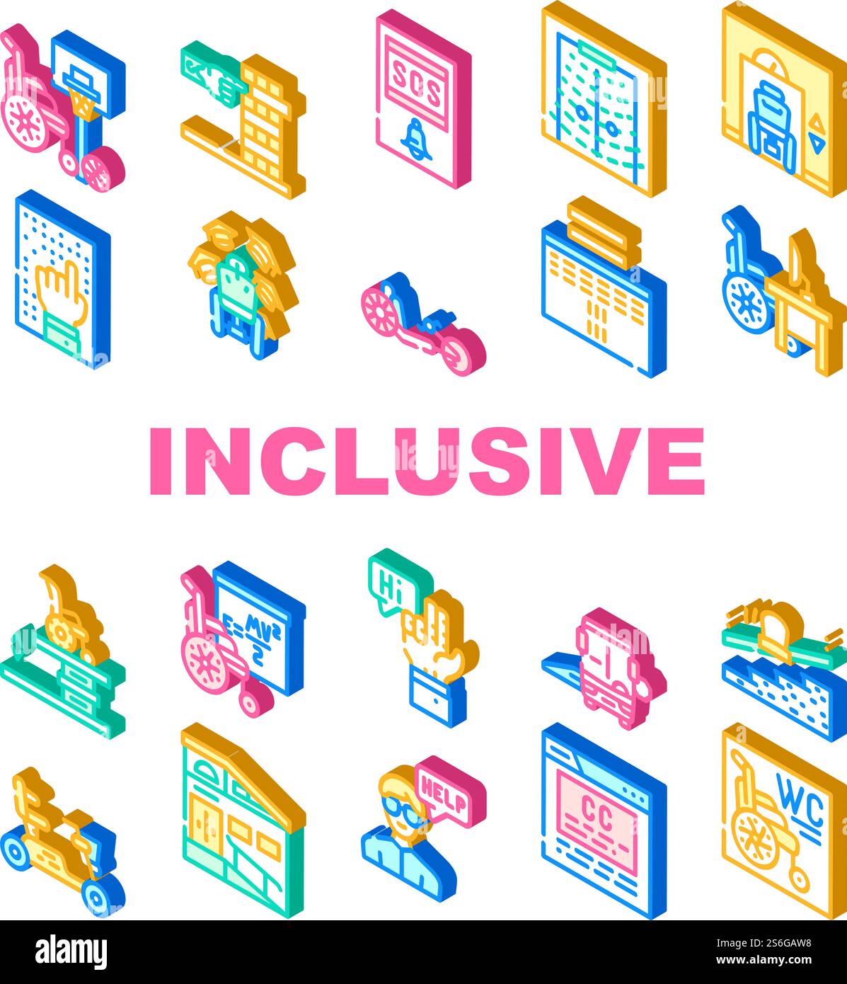 Inclusive Life Tool Collection Icons Set Vector. Graduation And Working ...