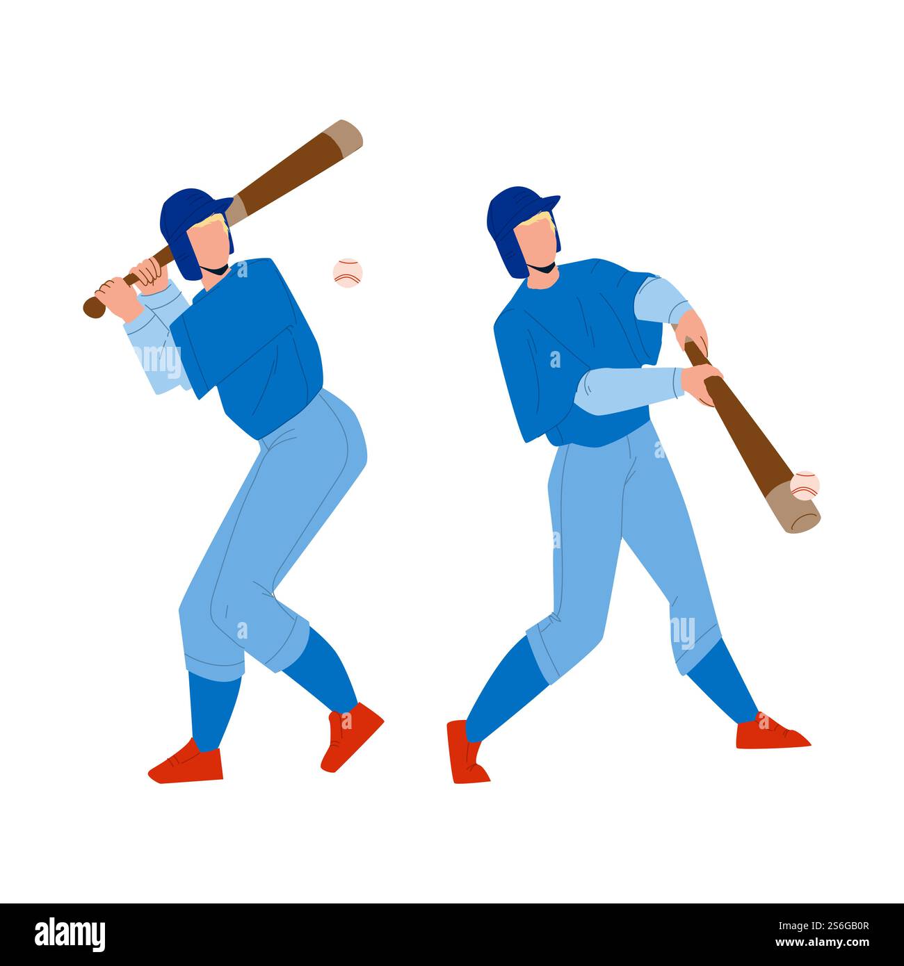 Baseball Player Hit Ball With Bat On Field Vector. Professional ...