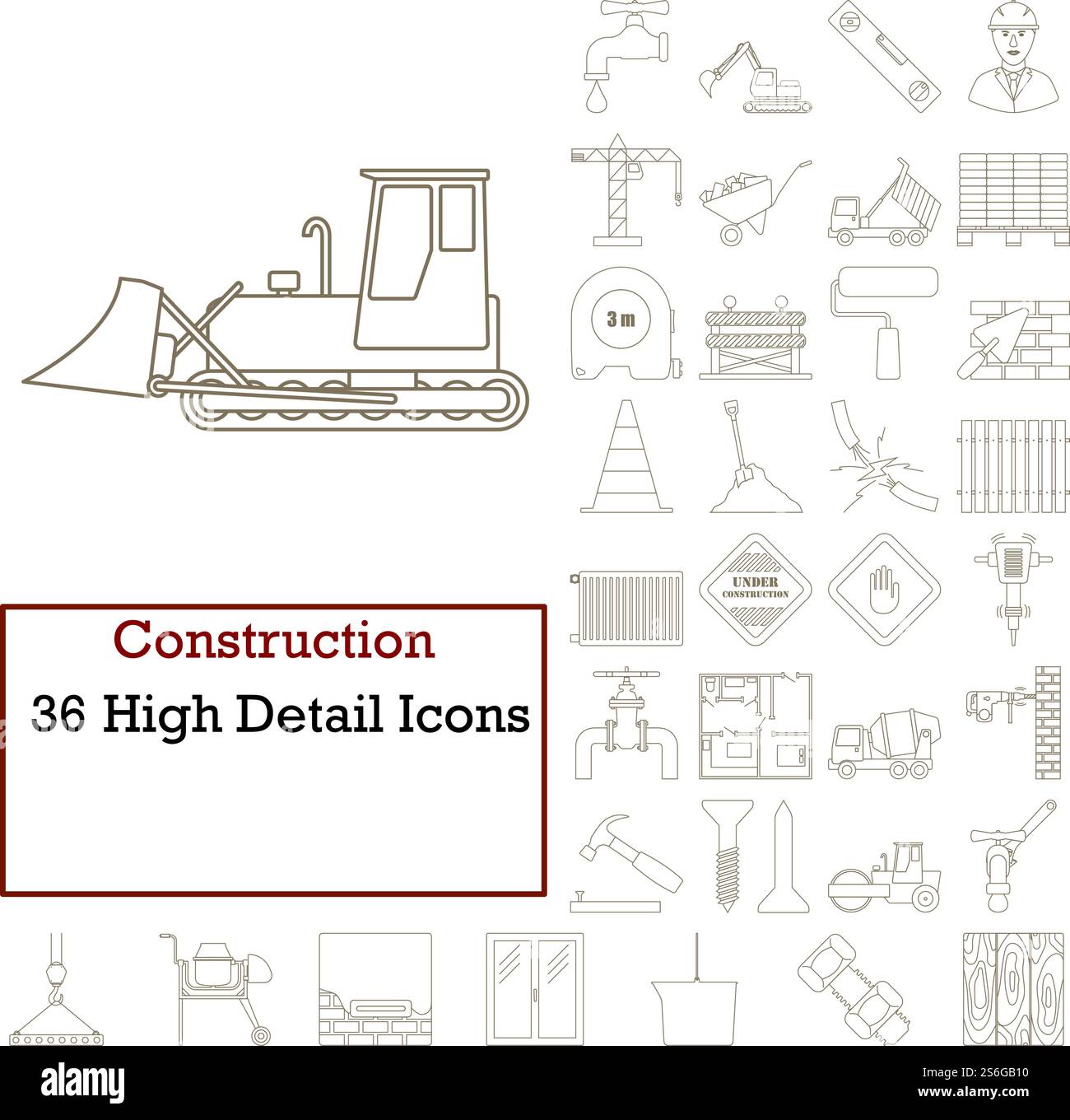 Construction Icon Set. Thin Editable Stroke Line Without Filling Design ...
