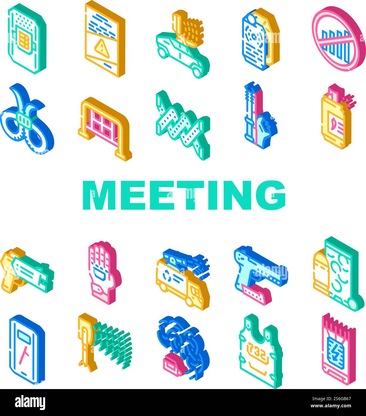 Protests Meeting Event Collection Icons Set Vector. Microwave Gun And ...