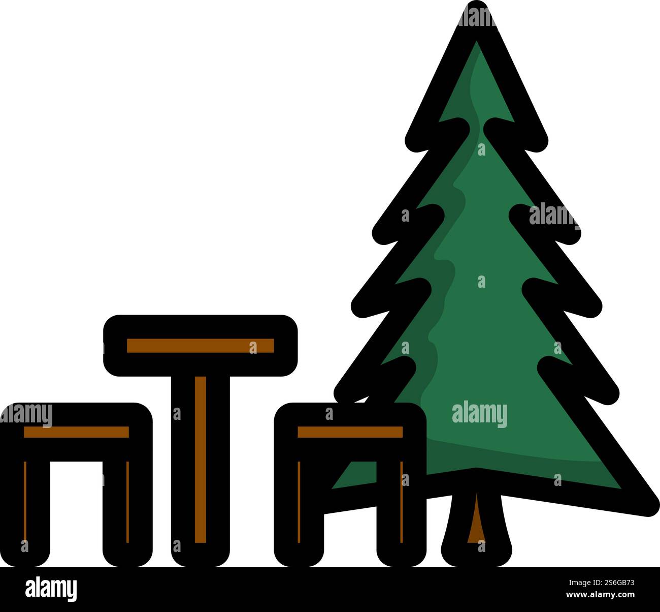 Icon Of Park Seat And Pine Tre. Editable Bold Outline With Color Fill ...