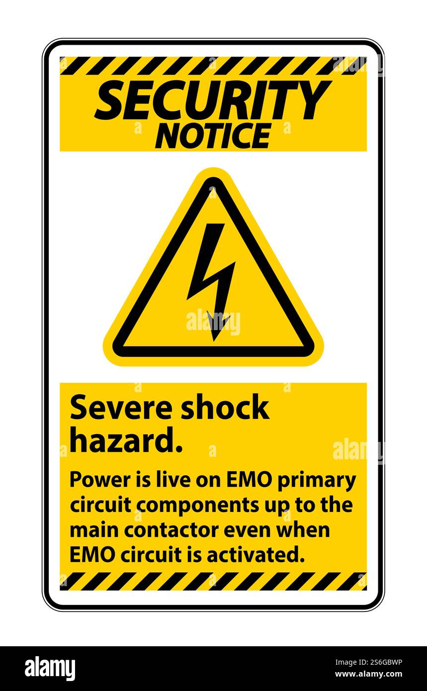 Security Notice Severe shock hazard sign on white background Stock ...