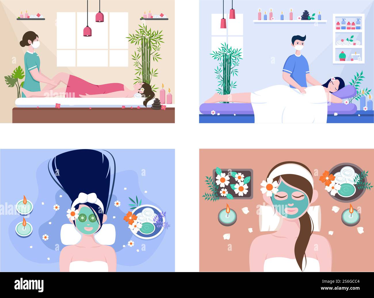 Massage Vector Illustration In Beauty Salon, Body Spa, Relaxation ...
