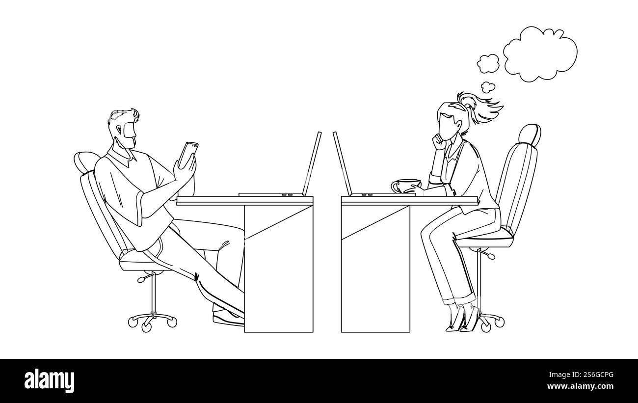 Man woman work sitting table Black and White Stock Photos & Images - Alamy