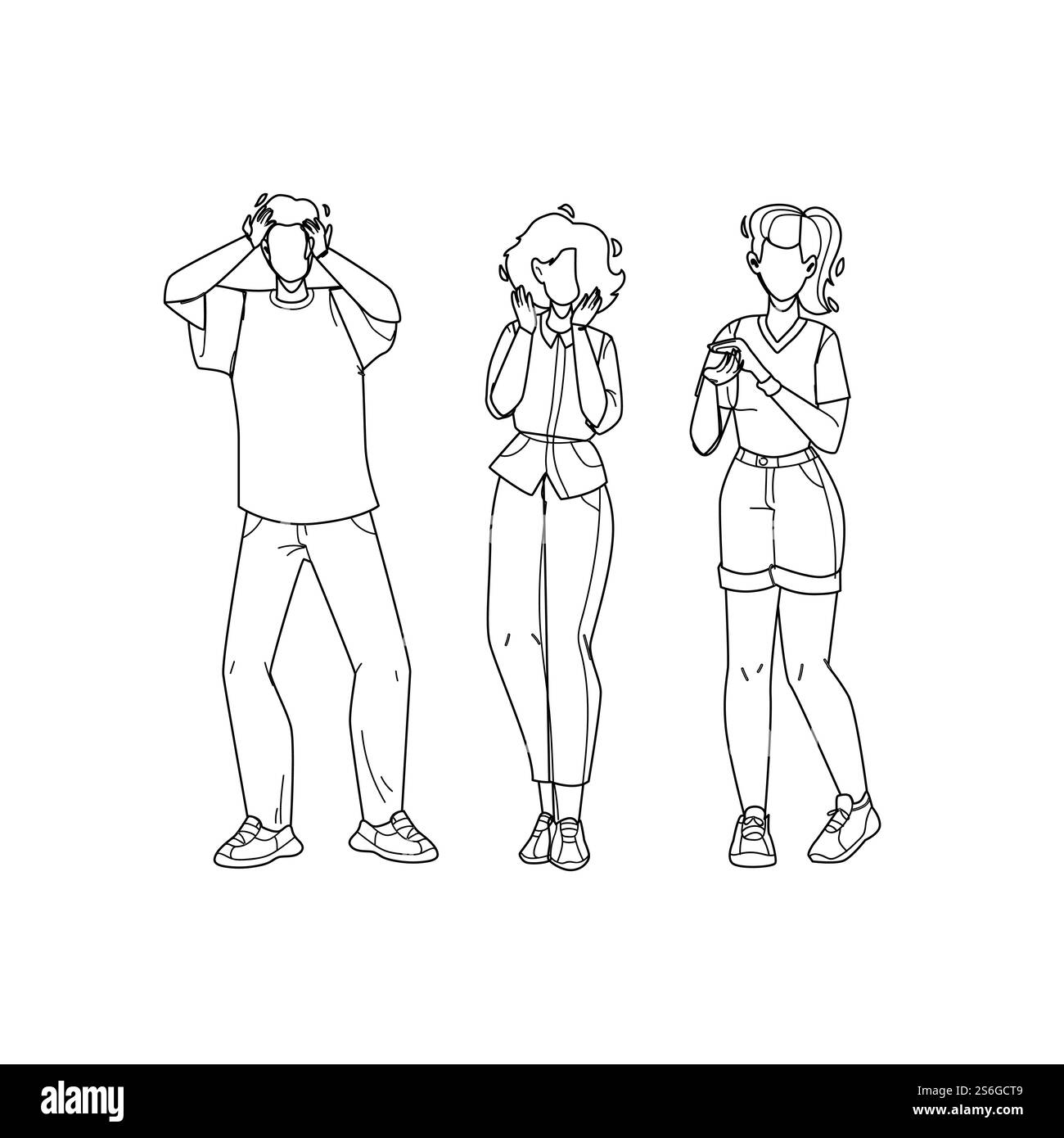 People With Admiration Emotion Screaming Black Line Pencil Drawing ...