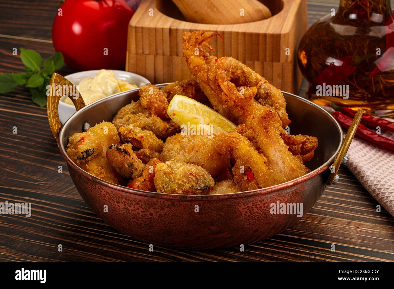 Fritto misto - deep fried seafood mix - calamari, prawn, fish, mussels ...