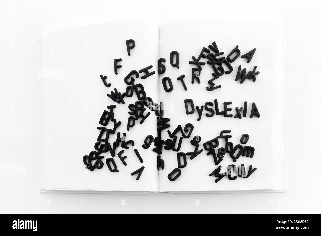 Dyslexia concept. Book filled with jumbled letters Stock Photo - Alamy