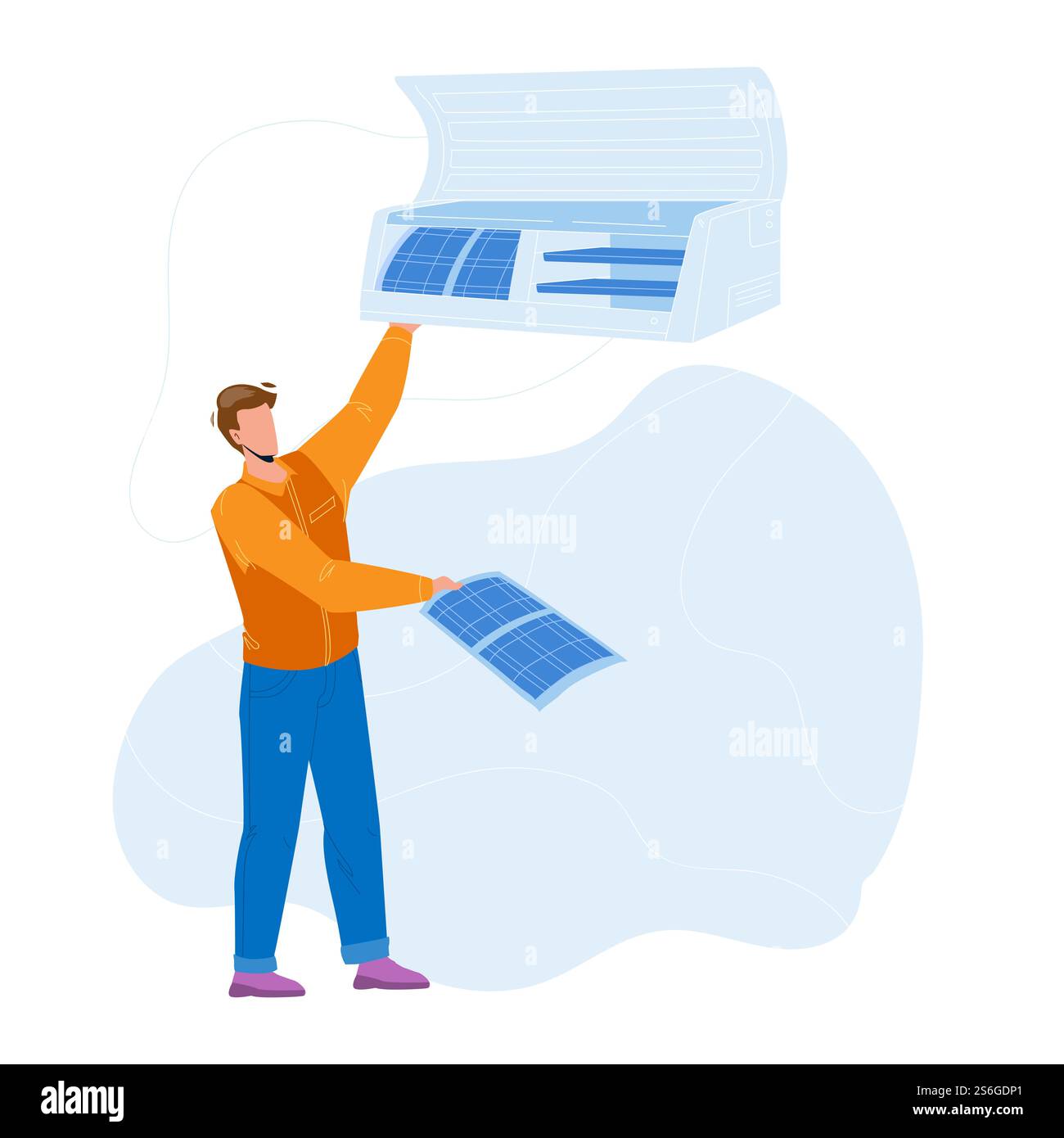 Repairing Conditioner Service Worker Man Vector. Repairman Fixing And ...