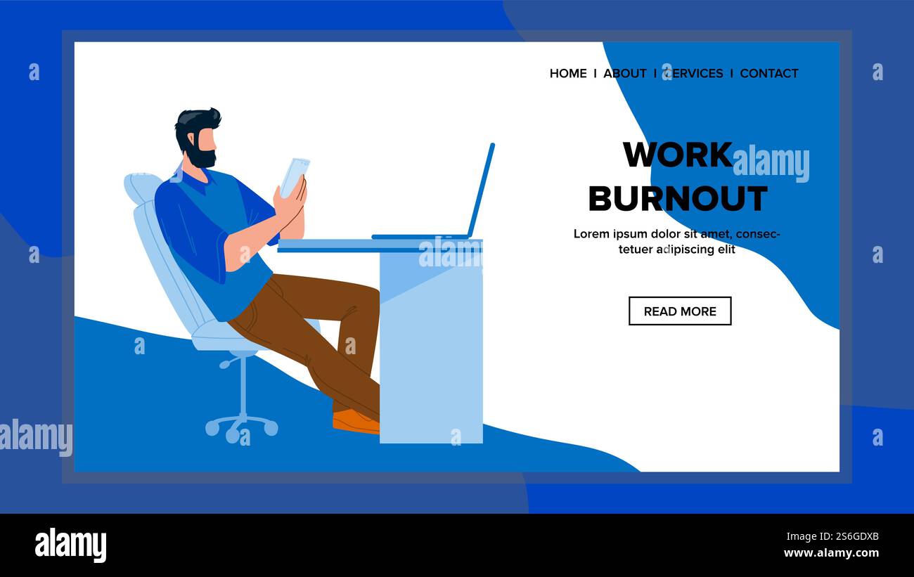 Work Burnout Stressed Man At Workplace Vector. Employee Work Burnout ...