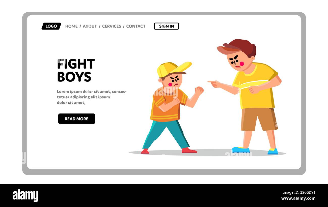 Fight Boys Children On School Playground Vector. Angry Kids Fighting ...