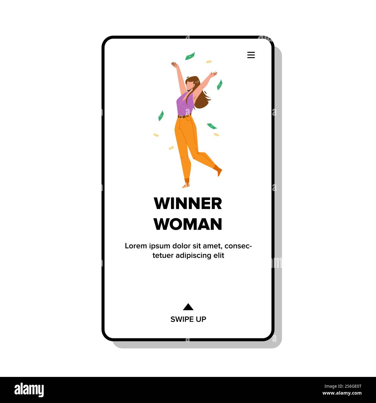 Winner Woman Celebrate Won Money Prize Vector. Casino Or Lottery ...