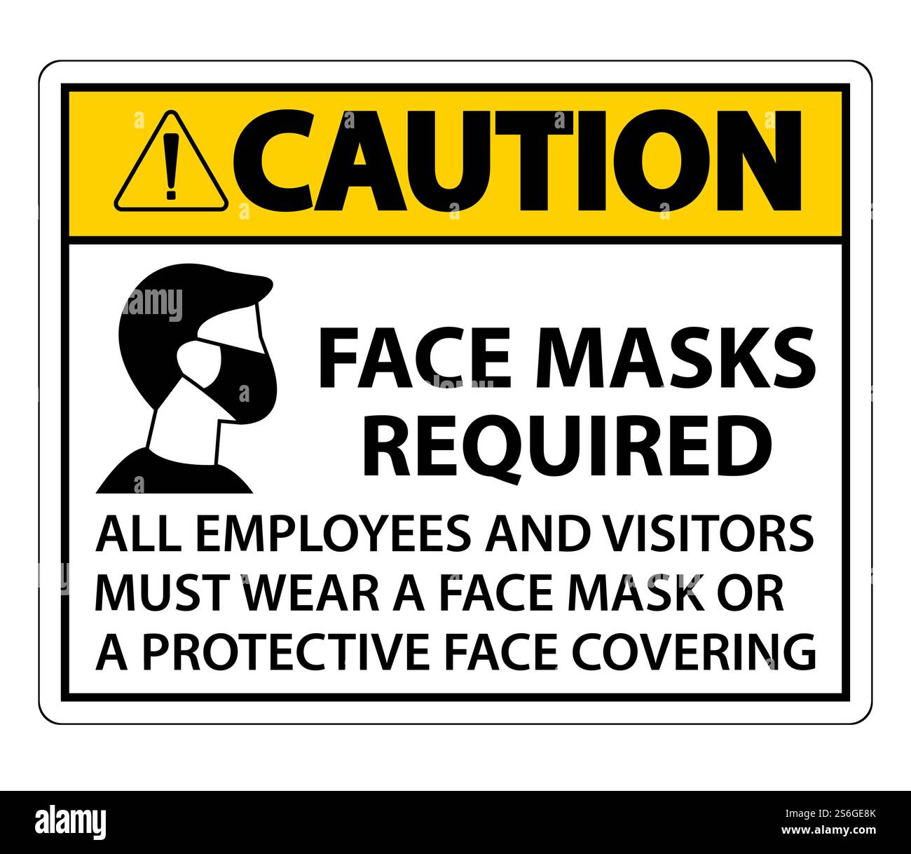 Caution Face Masks Required Sign on white background Stock Vector Image ...