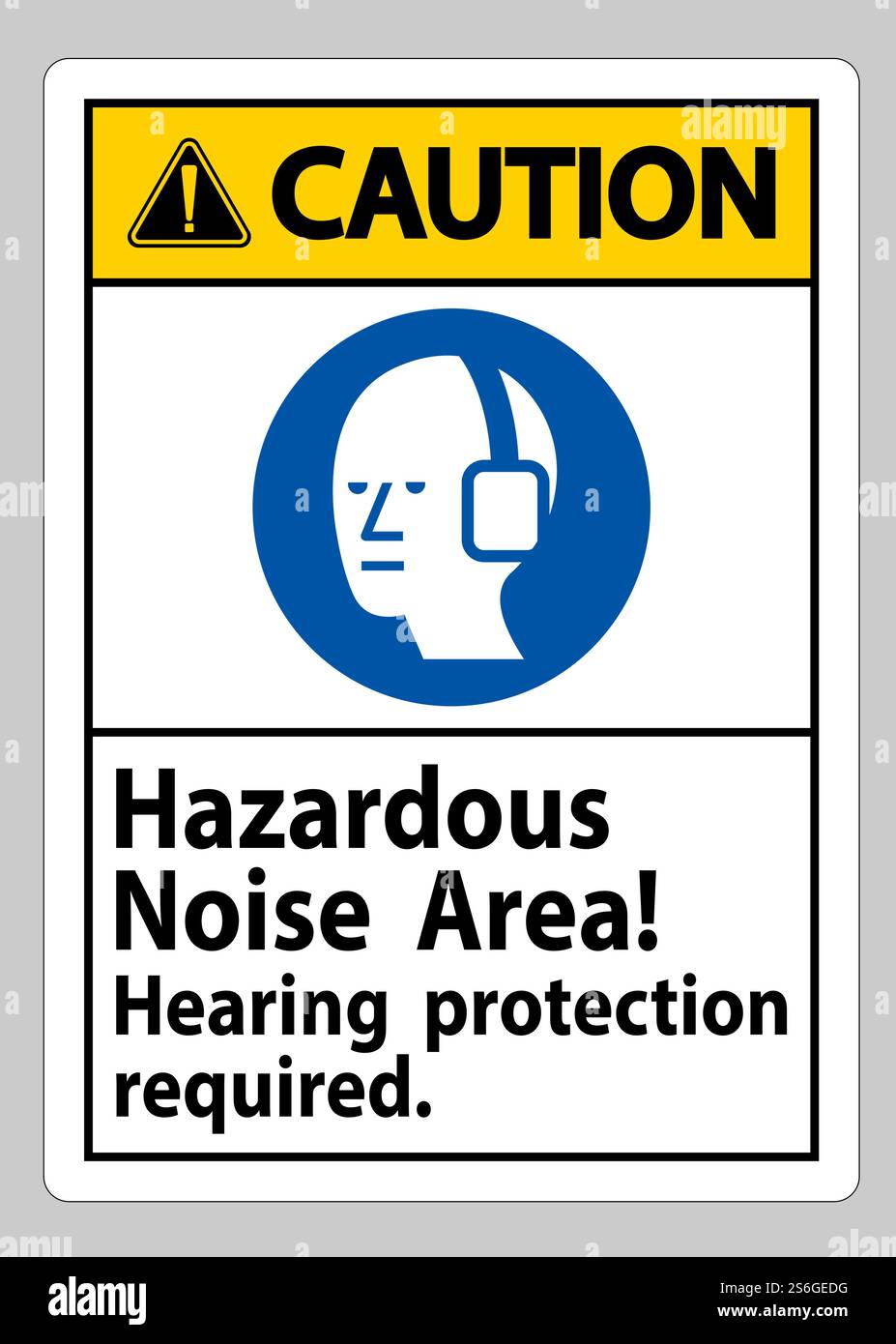 Caution Sign Hazardous Noise Area, Hearing Protection Required Stock ...