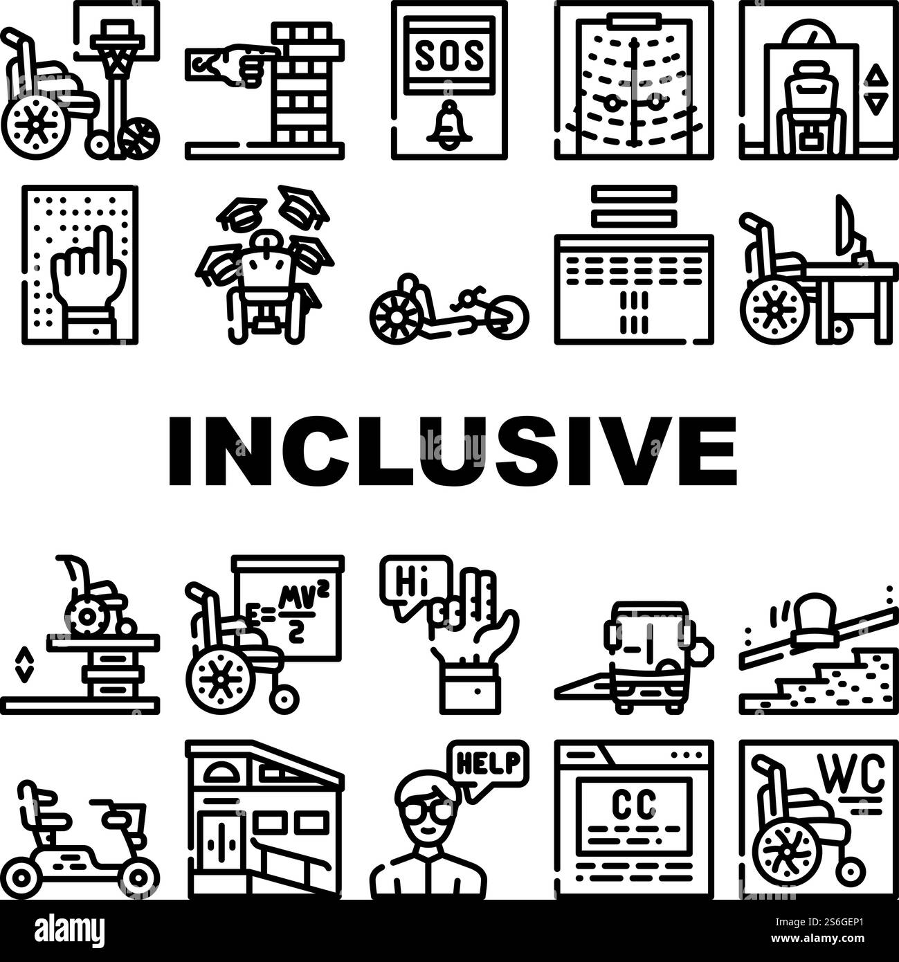 Inclusive Life Tool Collection Icons Set Vector. Graduation And Working ...