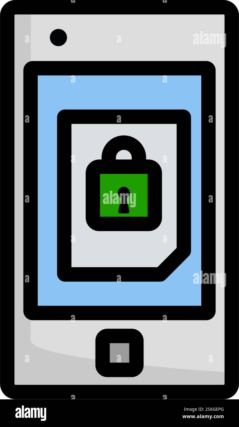 Mobile Security Icon. Editable Bold Outline With Color Fill Design ...