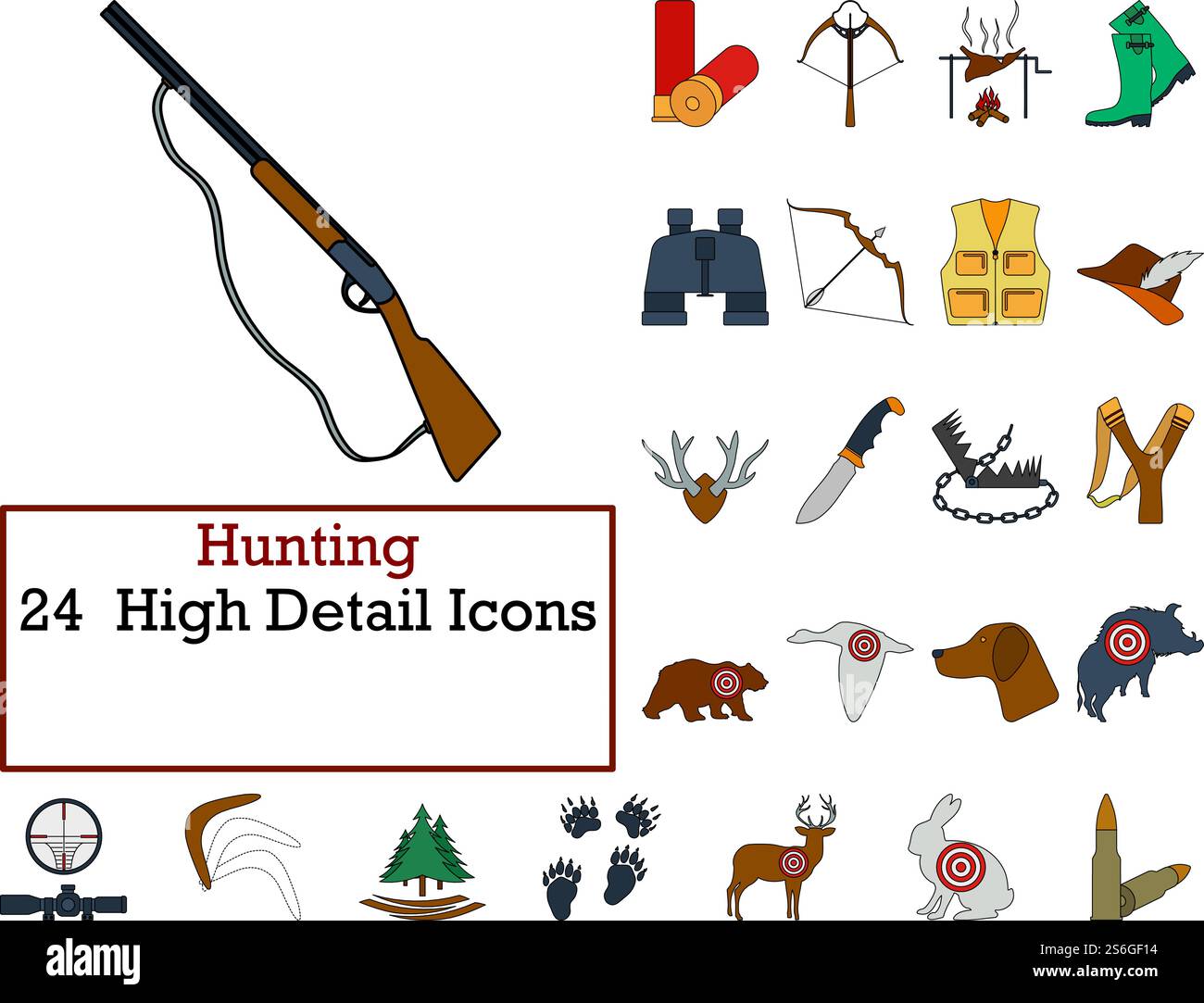 Hunting Icon Set. Flat Color Outline Design With Editable Stroke ...