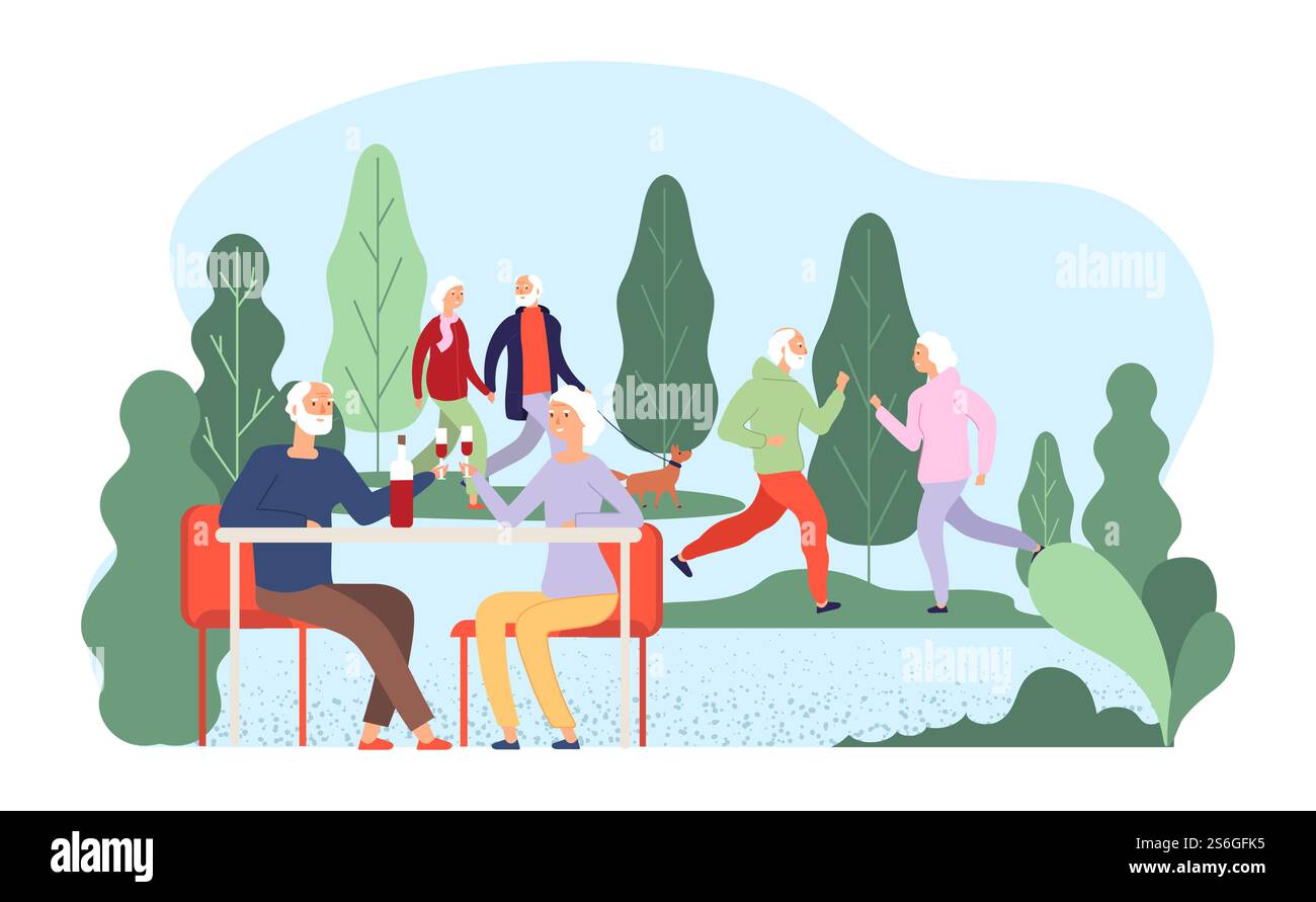 Seniors resting. Elderly vector illustration. Grandmother grandfather ...