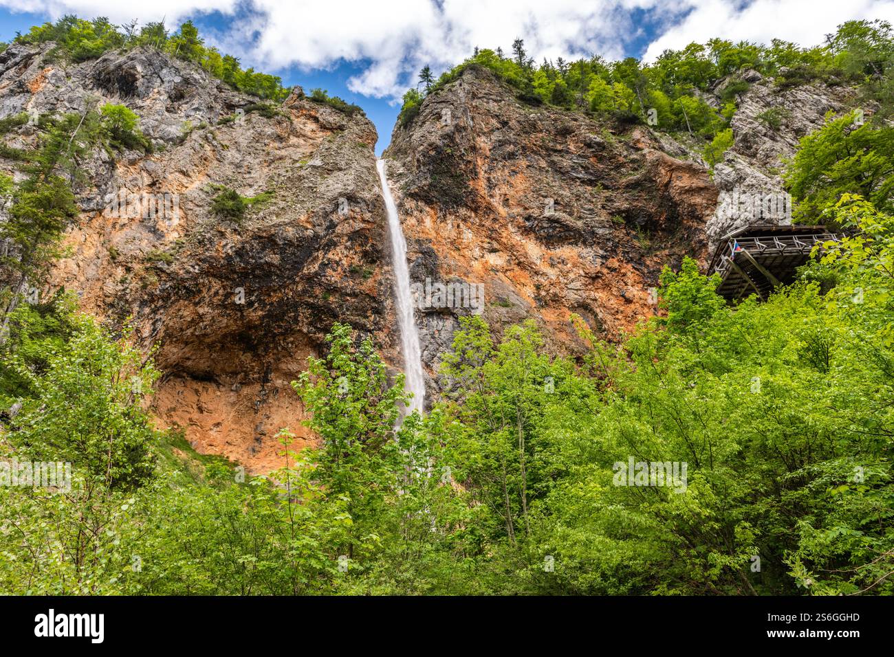Rinka Waterfall in Slovenia Logar Valley alpine mountains Stock Photo ...