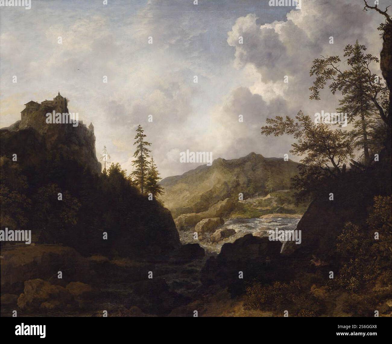 Nordic Landscape with a Castle on a Hill is a circa 1660 oil painting ...