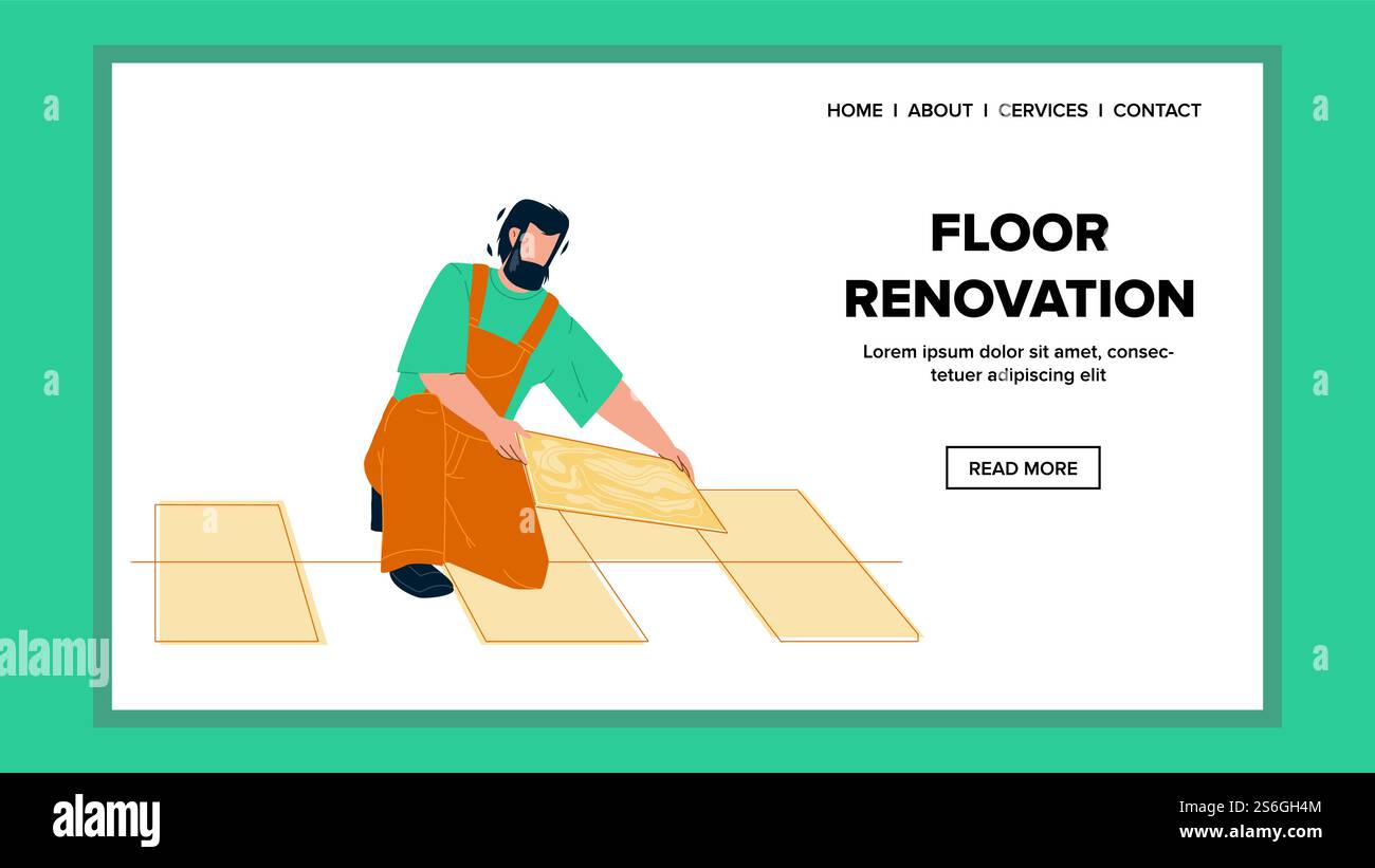 Floor Renovation Make Young Man Builder Vector. Floor Renovation ...