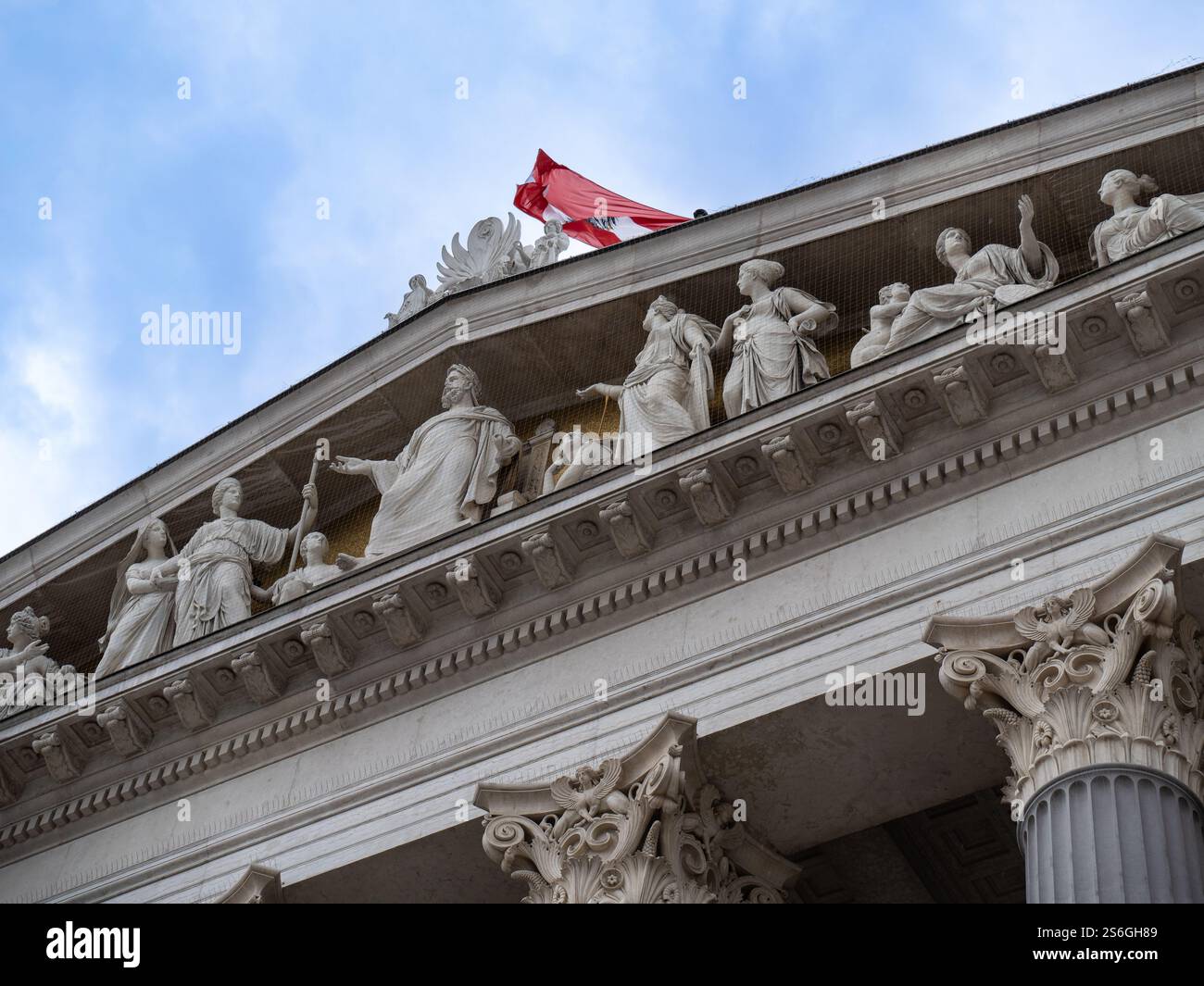 Detail of the Facade of Neoclassical Parliament Building in Vienna with ...