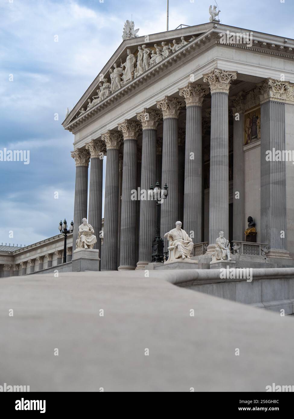 Facade of Neoclassical Parliament Building in Vienna with its Iconic ...
