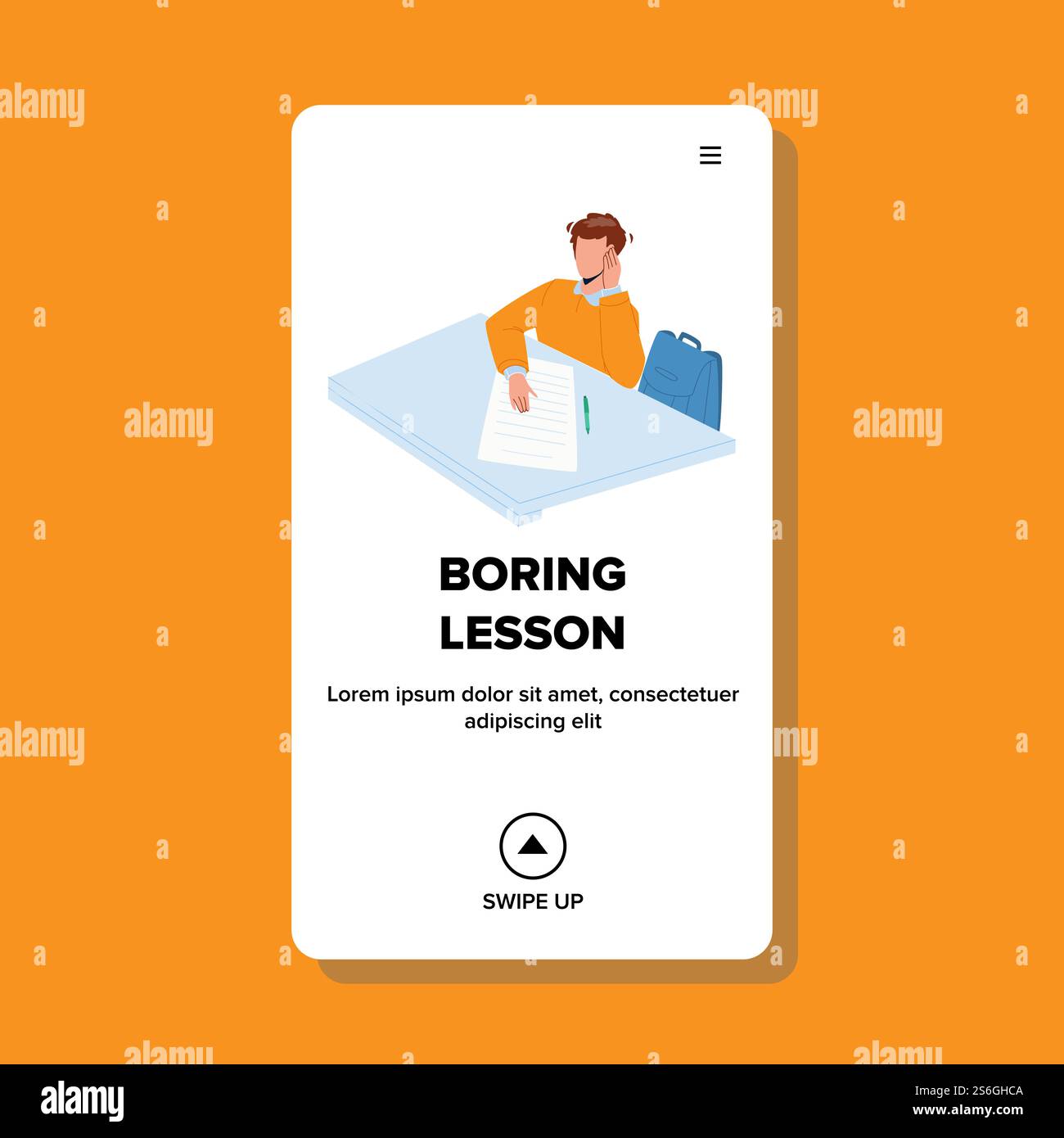 Boring Lesson Listen Schoolboy In Classroom Vector. Boring Lesson ...