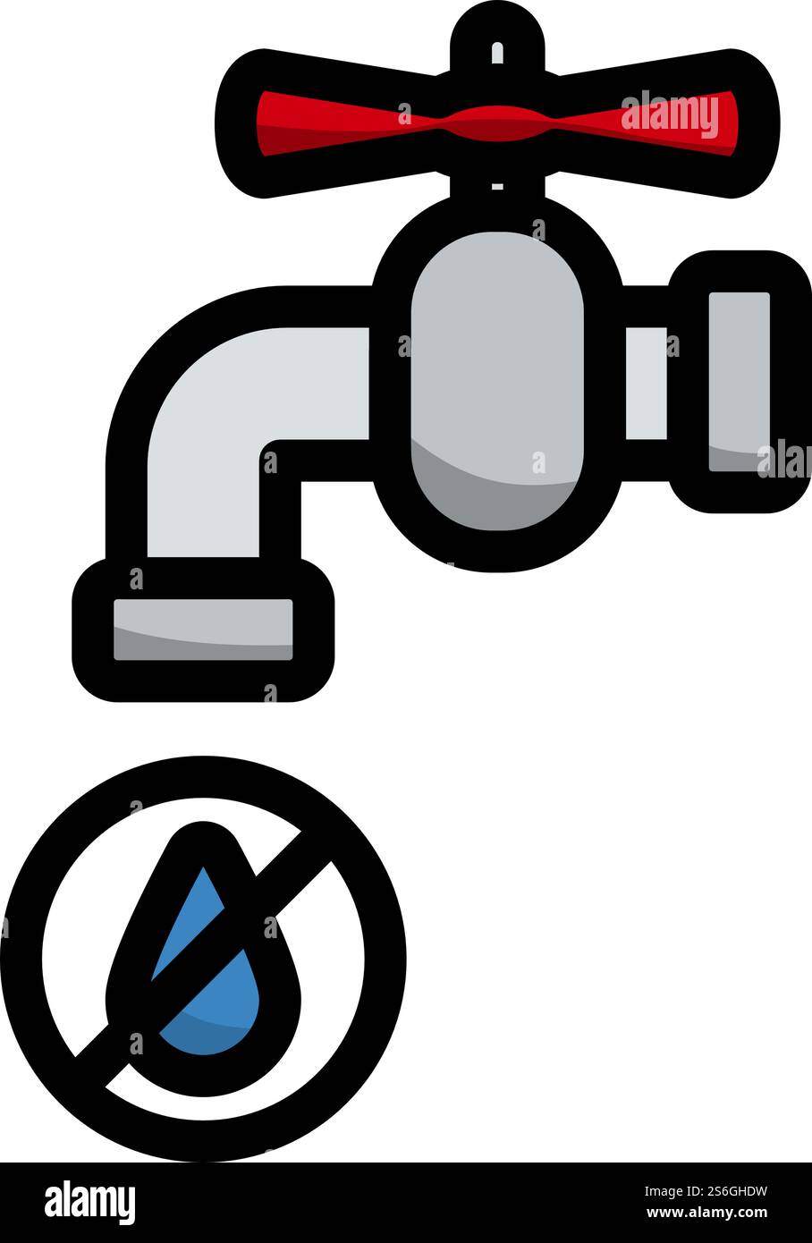 Water Faucet With Dropping Water Icon. Editable Bold Outline With Color ...