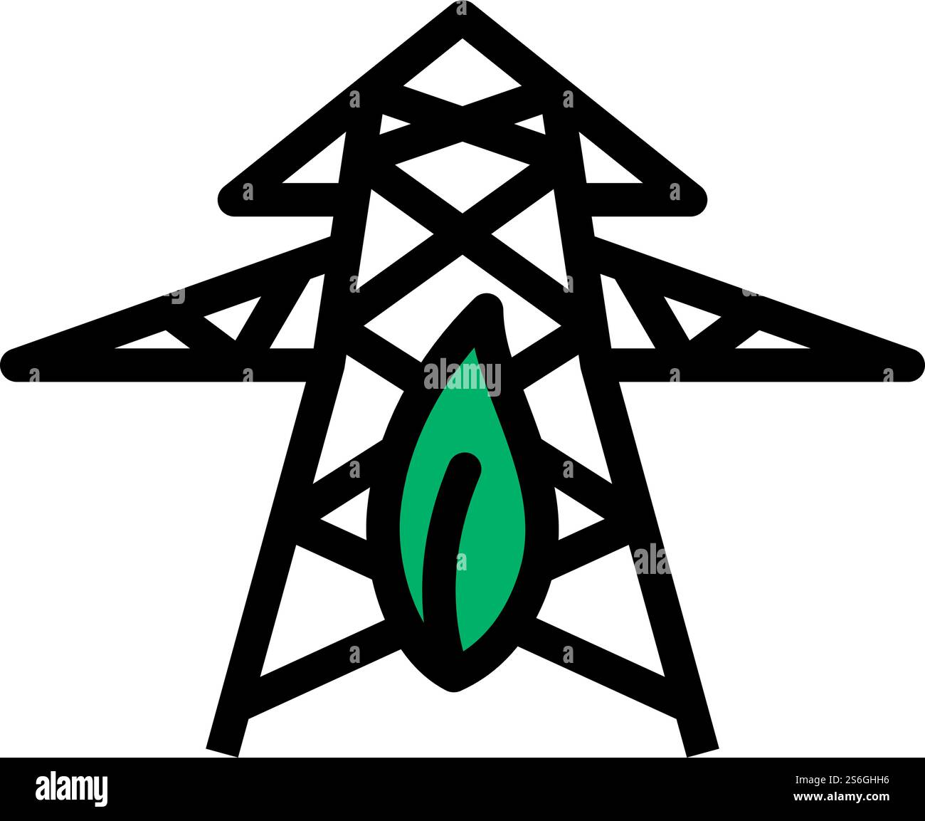 Electric Tower With Leaf Icon. Editable Bold Outline With Color Fill ...