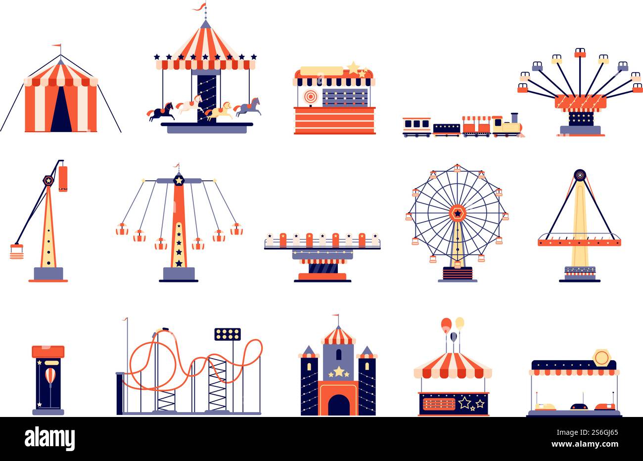 Amusement park. Fun recreation playground, amusements and carousels ...
