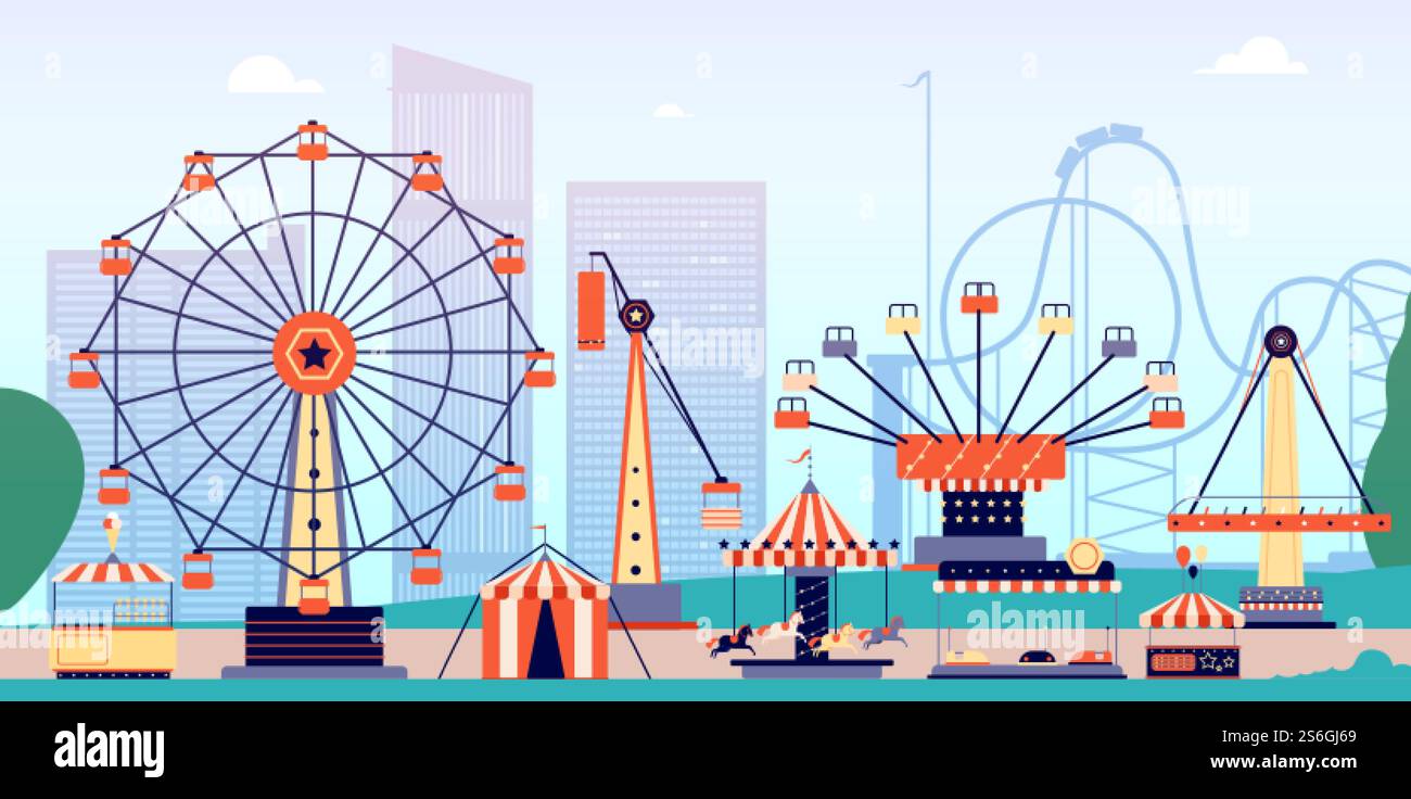 Amusement park. Fun fair, circus entertainment or carnival. Recreation ...