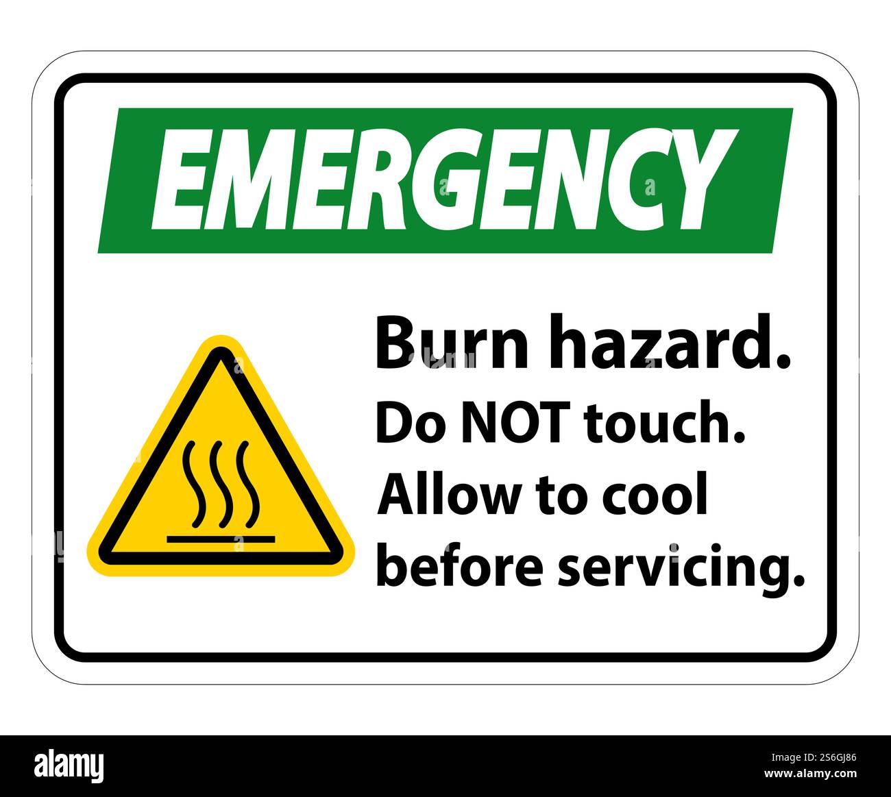 Emergency Burn hazard safety,Do not touch label Sign on white ...