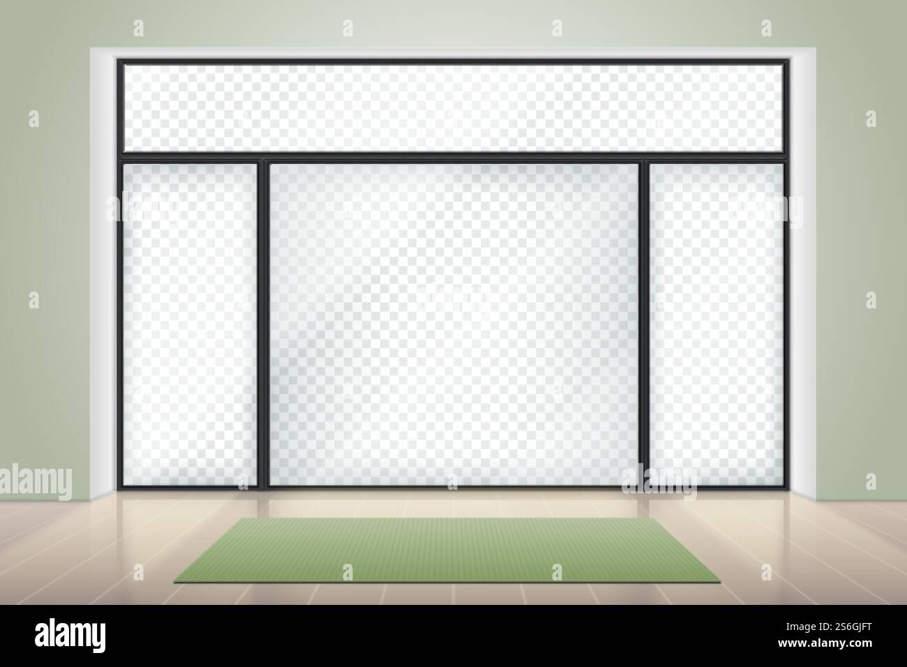 Meditation or yoga room interior. Big glass wingow frame with ...