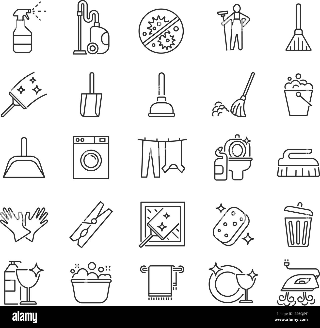 Cleaning service. Outline clean symbols, householding. Laundry ...