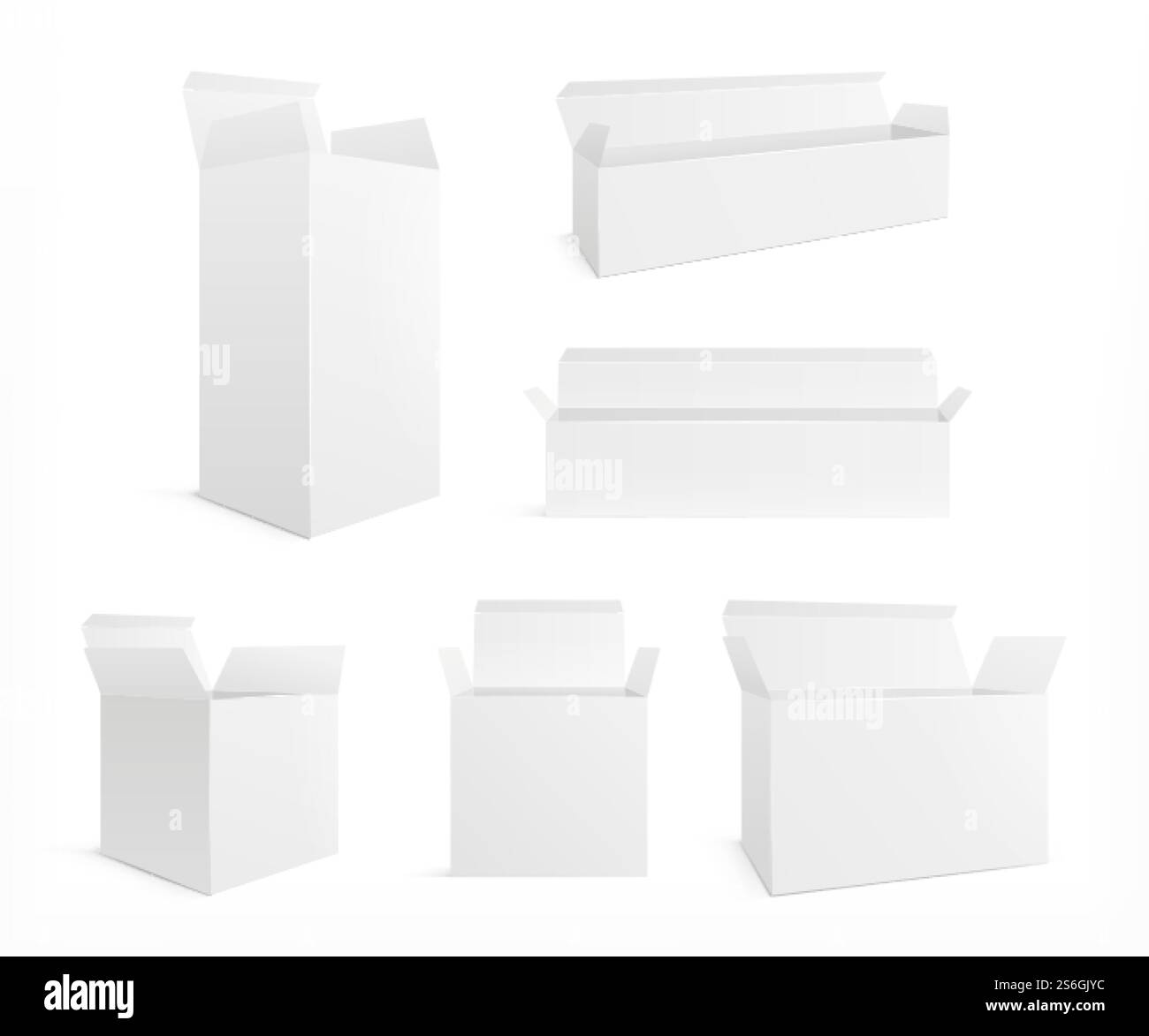 Open realistic box. White carton opening boxes. Blank cosmetic pack and ...