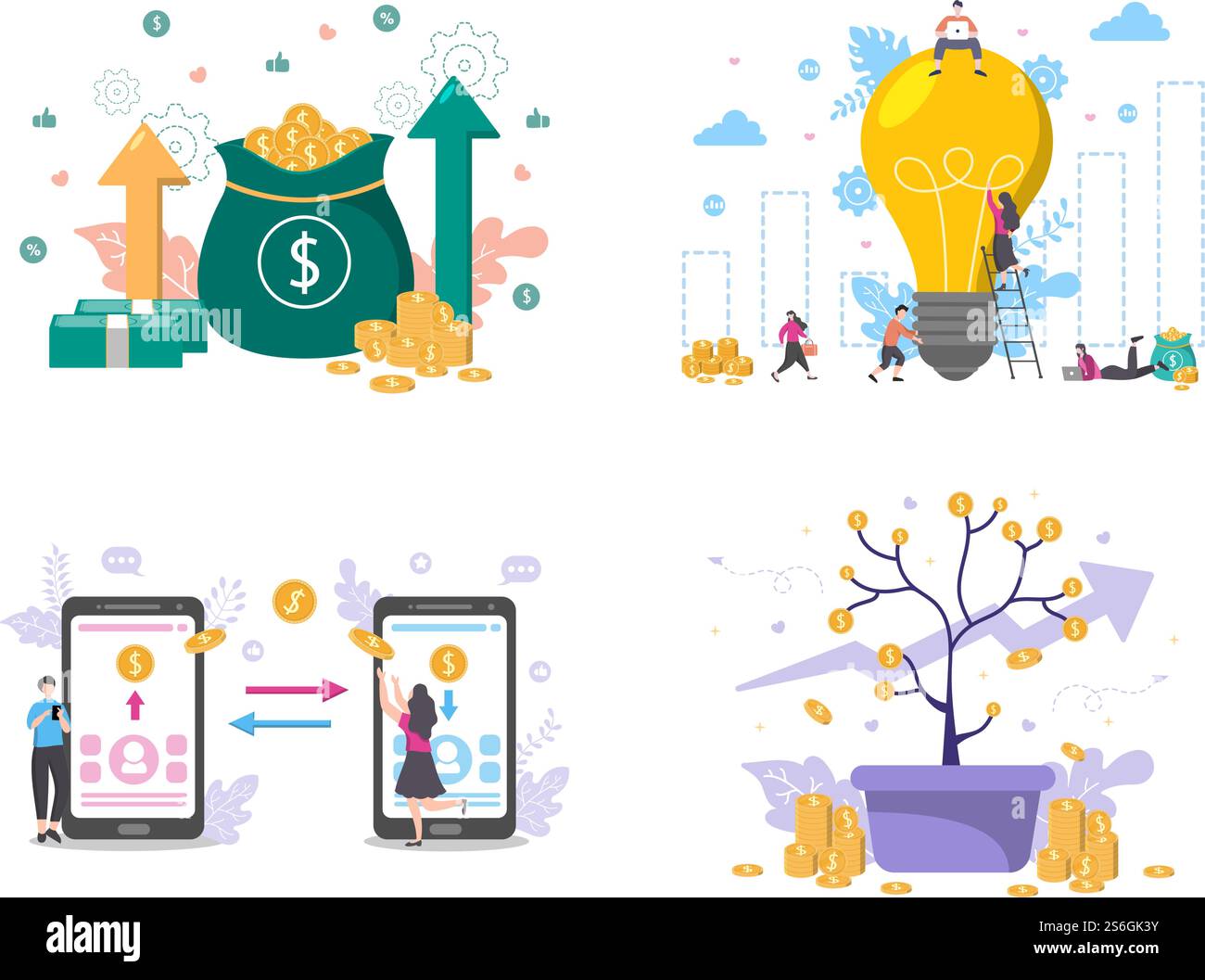 Investments Flat Illustration for Banner Business Solution, Web Page ...