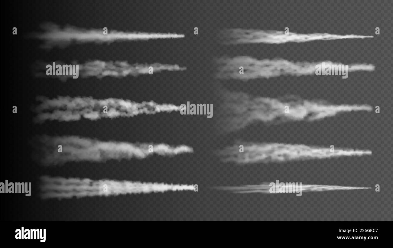 Plane track. Rocket, airplane steam trail isolated on transparent ...