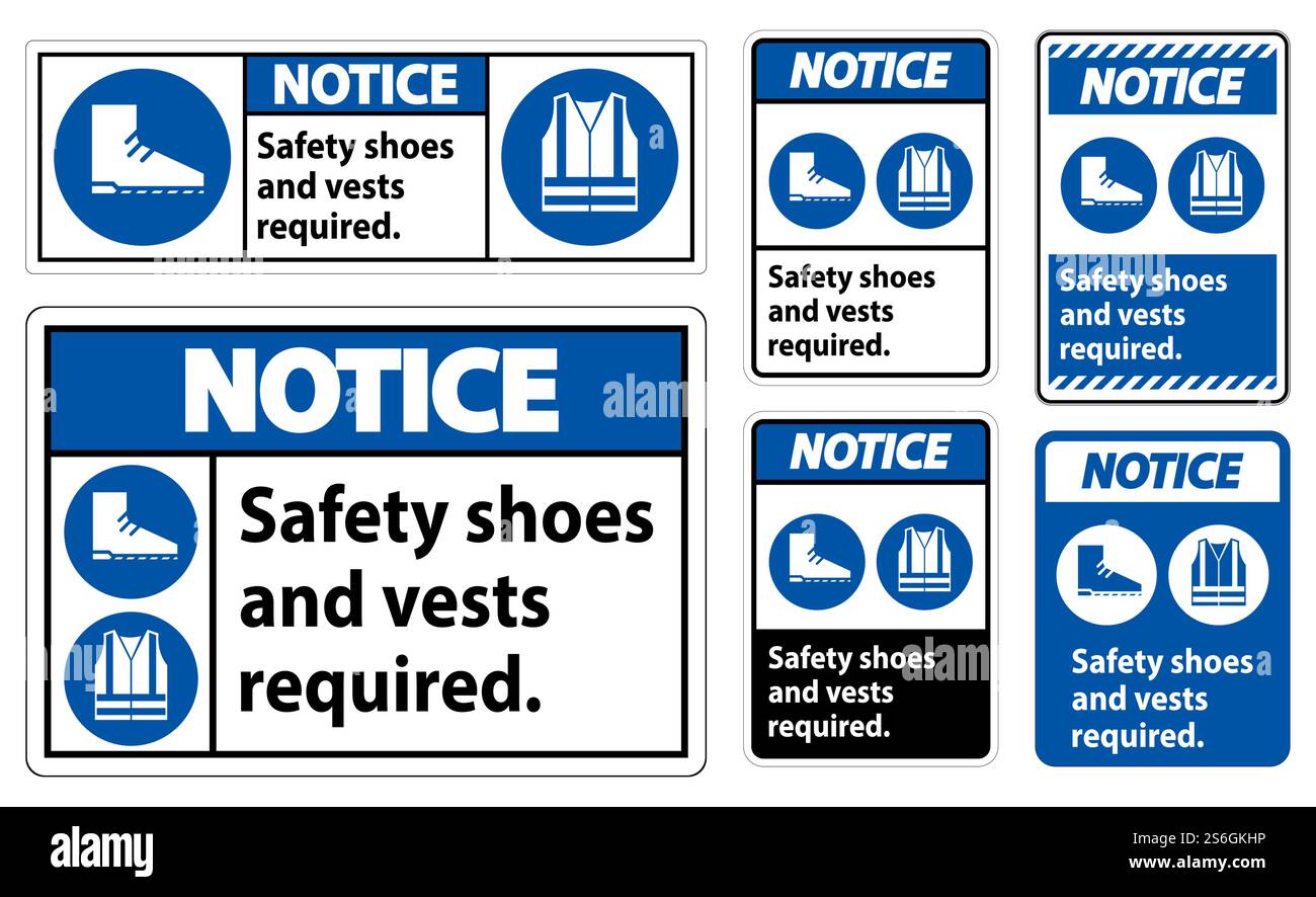 Notice Sign Safety Shoes And Vest Required With PPE Symbols on white ...